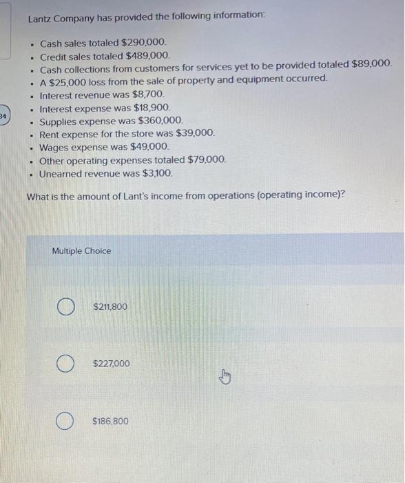 Solved Lantz Company has provided the following information: | Chegg.com