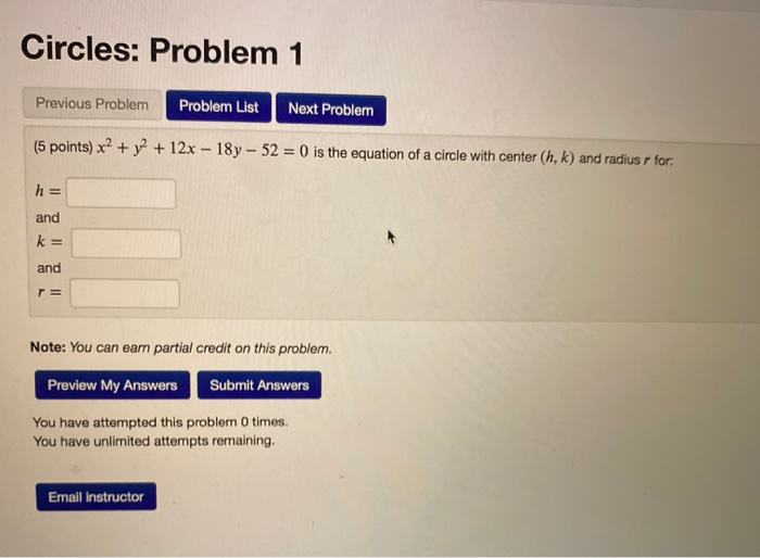 Solved Circles: Problem 1 Previous Problem Problem List Next | Chegg.com