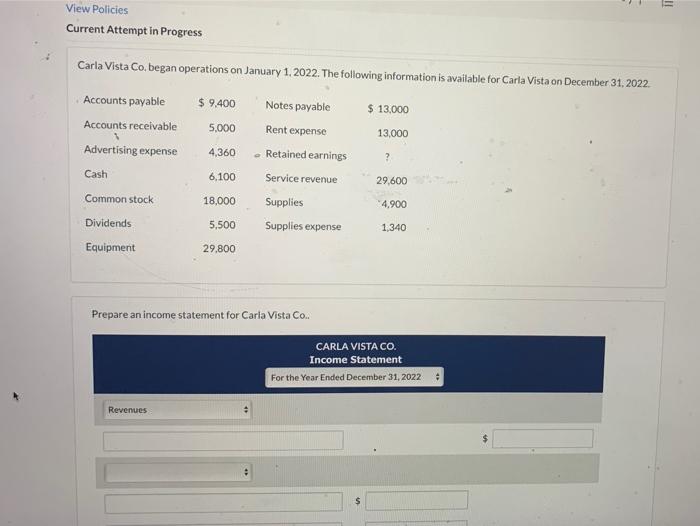 Solved = View Policies Current Attempt in Progress Carla | Chegg.com