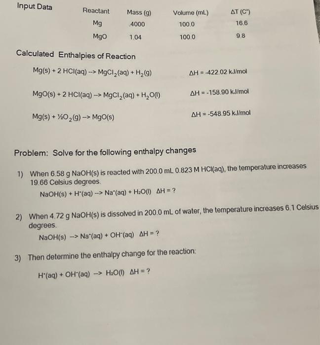 Solved OBJECTIVES ENTHALPY OF FORMATION 1. To relate the | Chegg.com