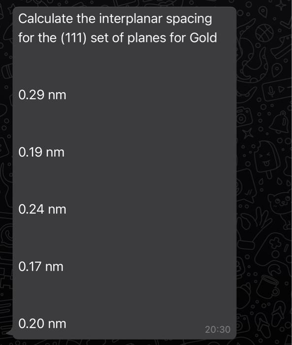 Solved Calculate the interplanar spacing for the (111) set | Chegg.com