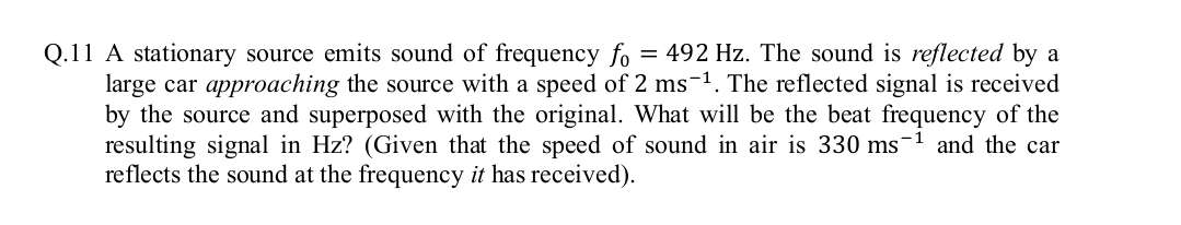 Solved Q. 11 ﻿A stationary source emits sound of frequency | Chegg.com