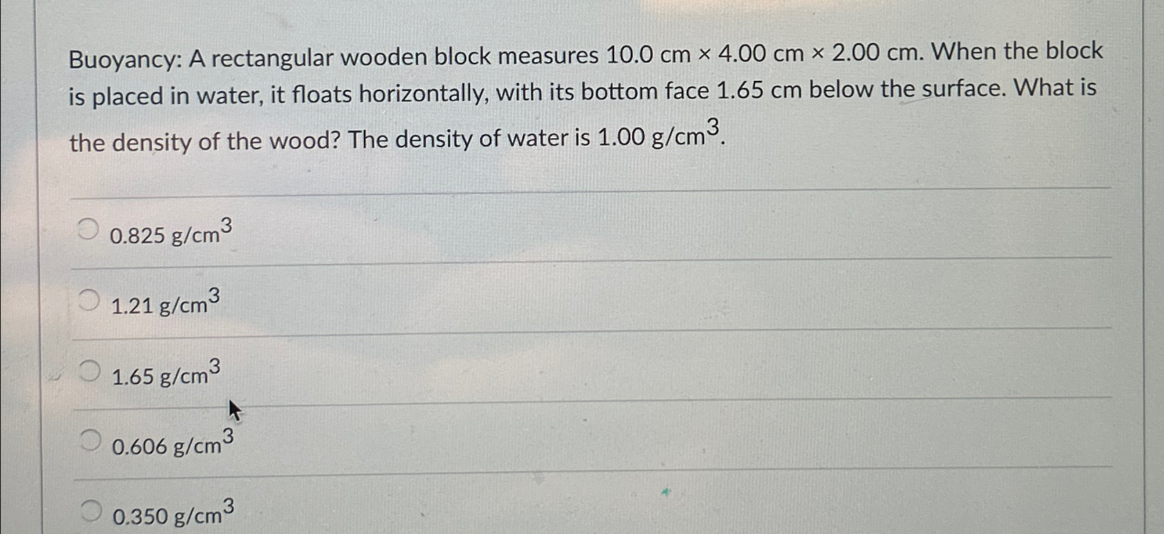 Solved Buoyancy: A rectangular wooden block measures | Chegg.com