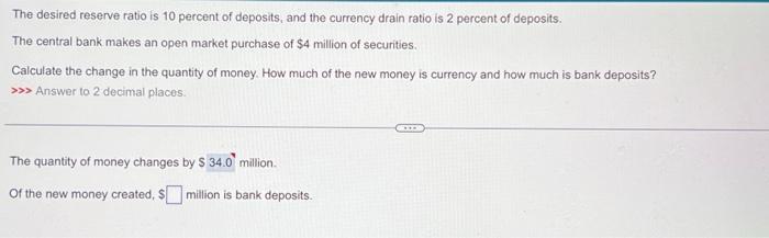 Solved The desired reserve ratio is 10 percent of deposits, | Chegg.com