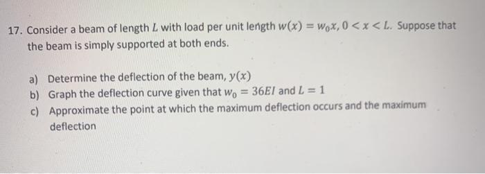 Solved 17. Consider a beam of length L with load per unit | Chegg.com