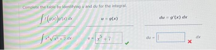 Solved Complete the table by identifying u and du for the | Chegg.com