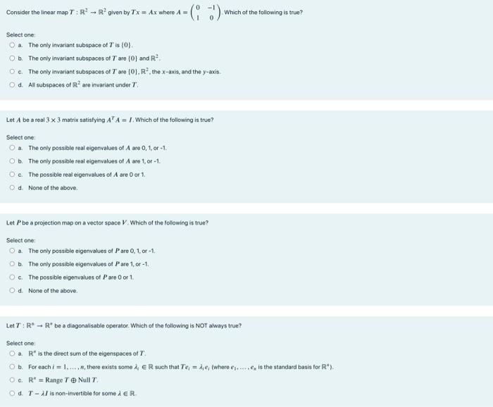 Solved Consider the linear map T:R2→R2 given by Tx=Ax where | Chegg.com