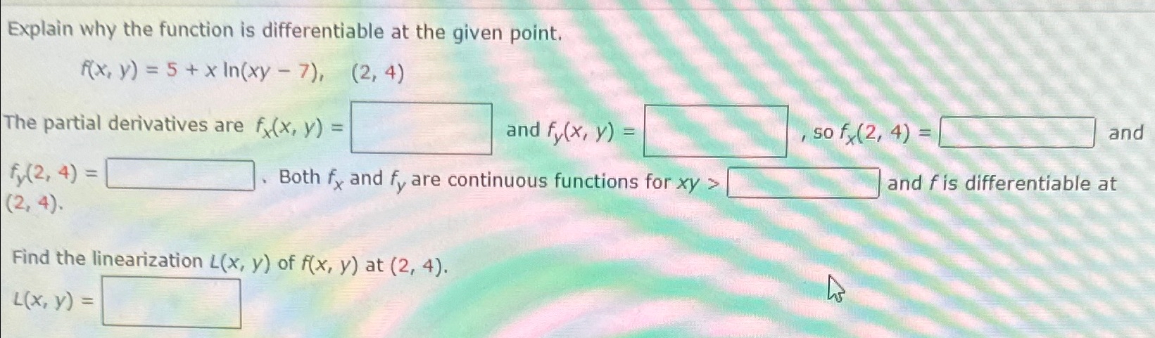 Solved Explain why the function is differentiable at the | Chegg.com