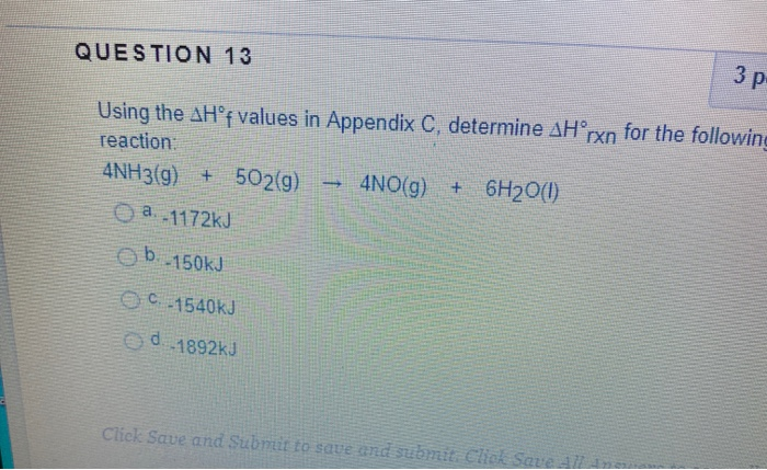 Solved QUESTION 13 Зр Using the AHºf values in Appendix C, | Chegg.com