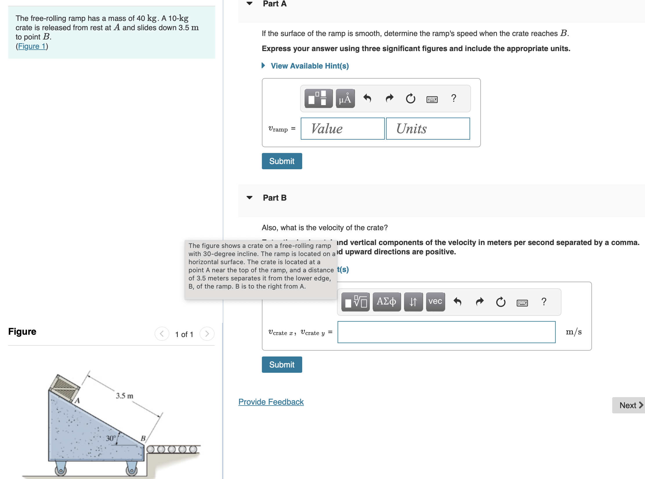 Solved The free-rolling ramp has a mass of 40kg. ﻿A | Chegg.com