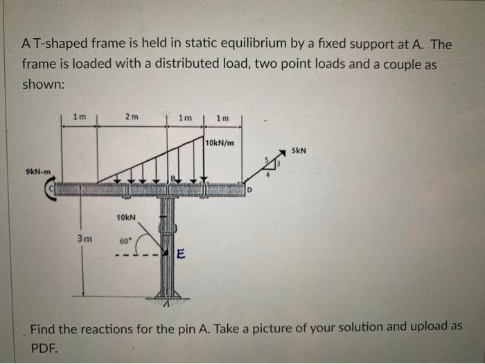 Solved A T-shaped frame is held in static equilibrium by a | Chegg.com