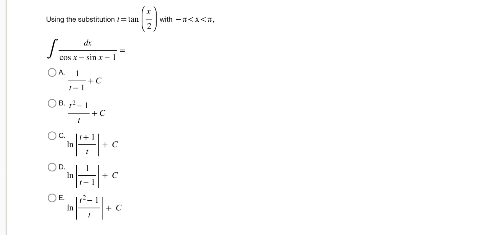 Solved Using the substitution t=tan(x2) ﻿with | Chegg.com