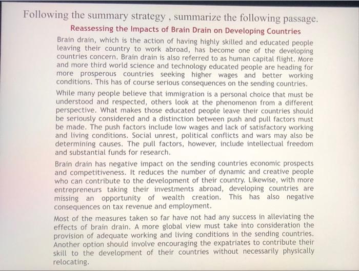 Following the summary strategy, summarize the | Chegg.com