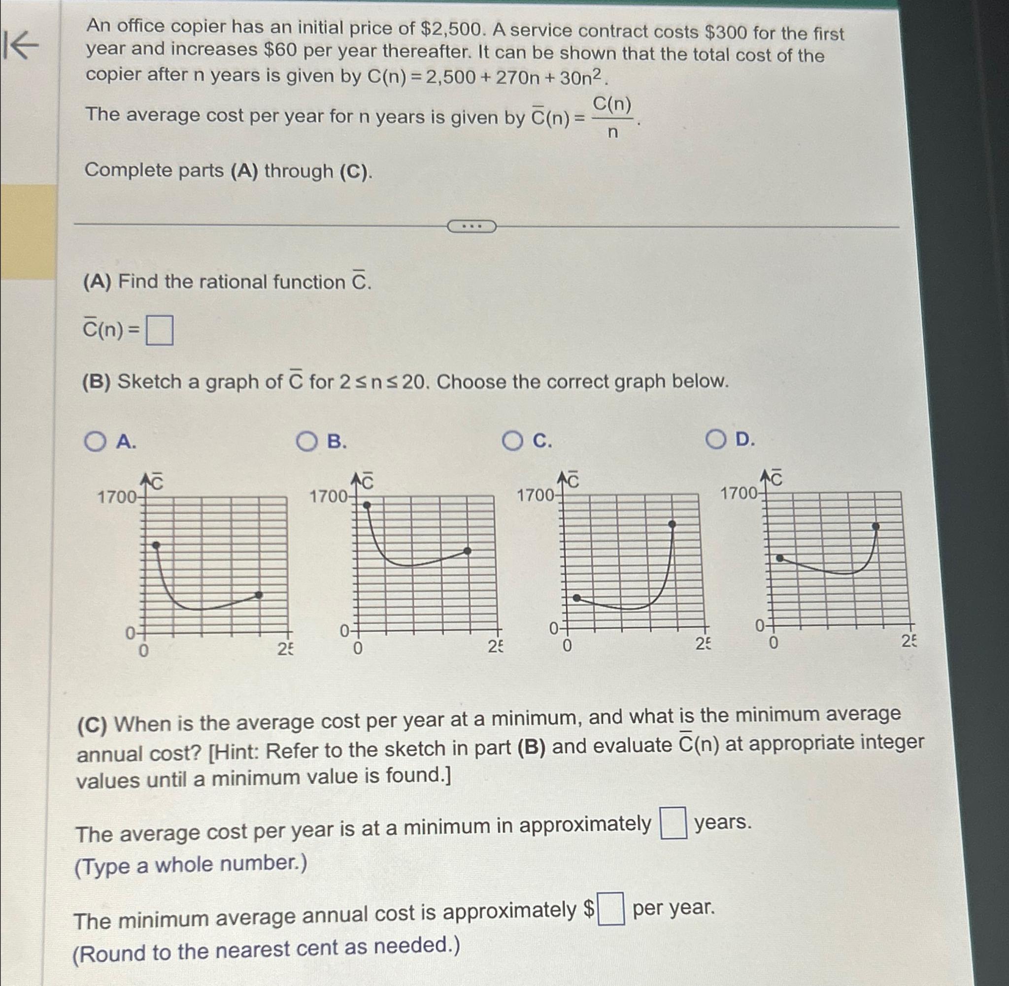 Solved An office copier has an initial price of $2,500. ﻿A | Chegg.com