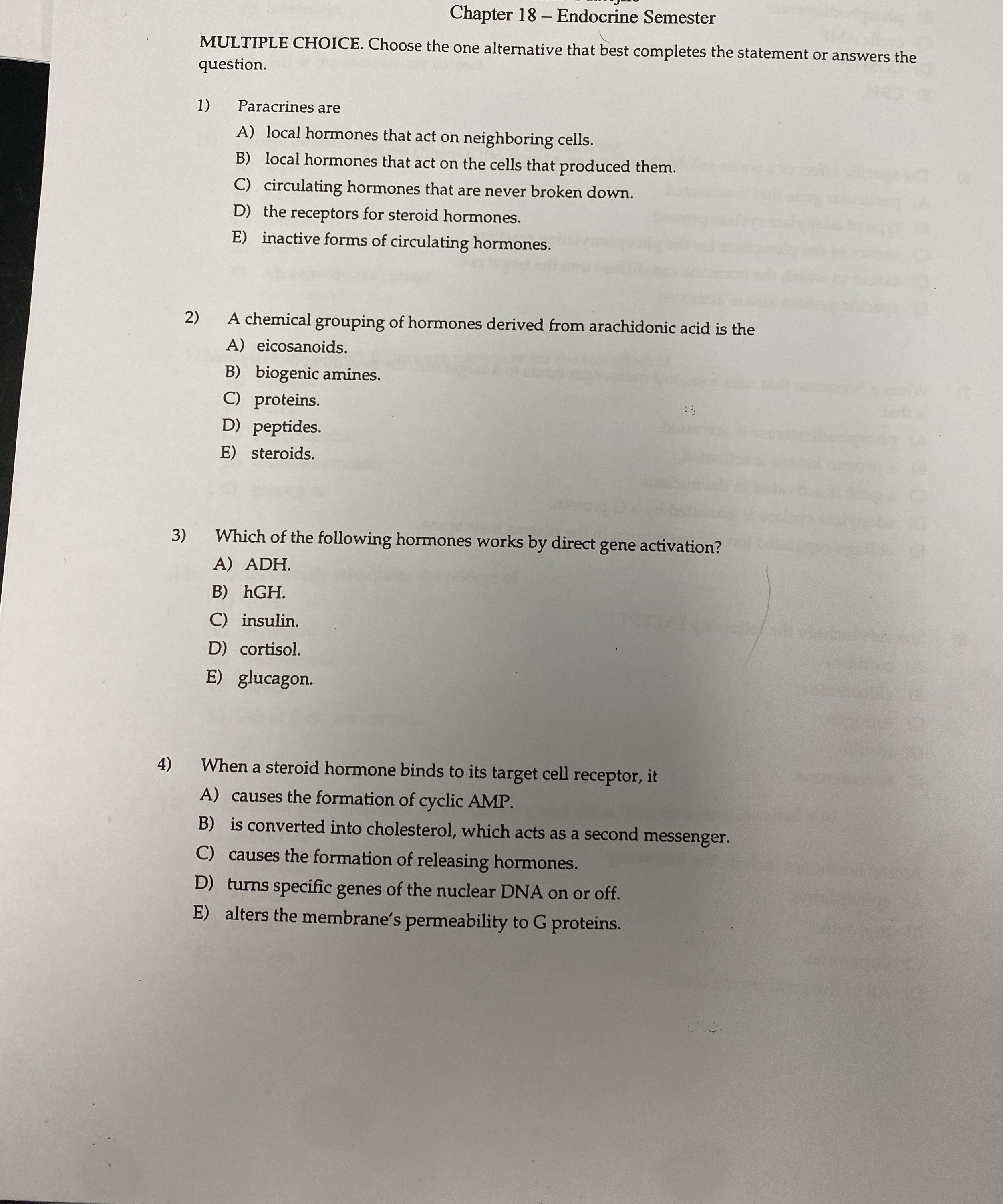 Solved Chapter 18 - ﻿Endocrine SemesterMULTIPLE CHOICE. | Chegg.com