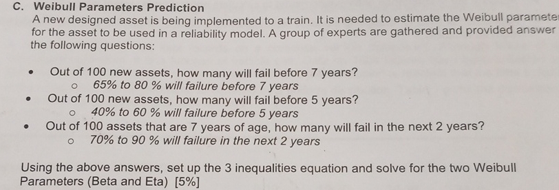 Solved C. ﻿Weibull Parameters PredictionA new designed asset | Chegg.com