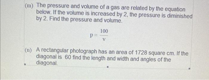 Solved (m) The pressure and volume of a gas are related by | Chegg.com