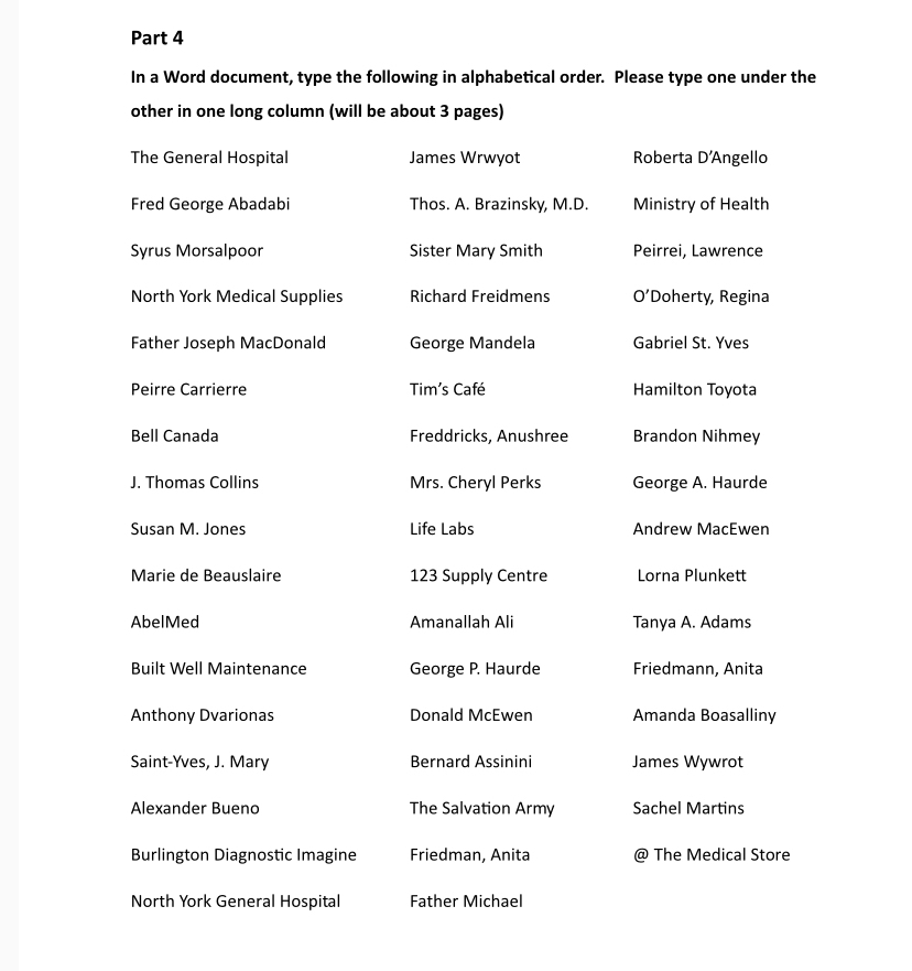 Pls arrange this names in alphabetical order, | Chegg.com