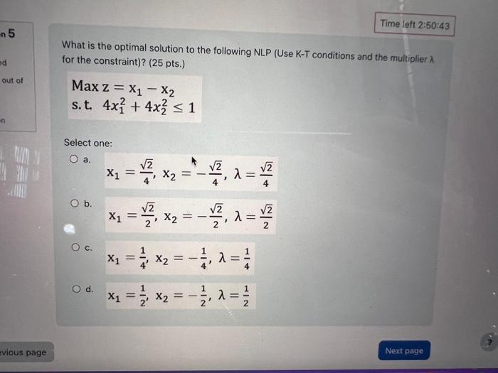 Solved What is the optimal solution to the following NLP | Chegg.com