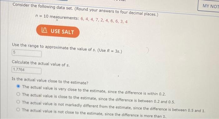 Solved Consider the following data set. (Round your answers | Chegg.com