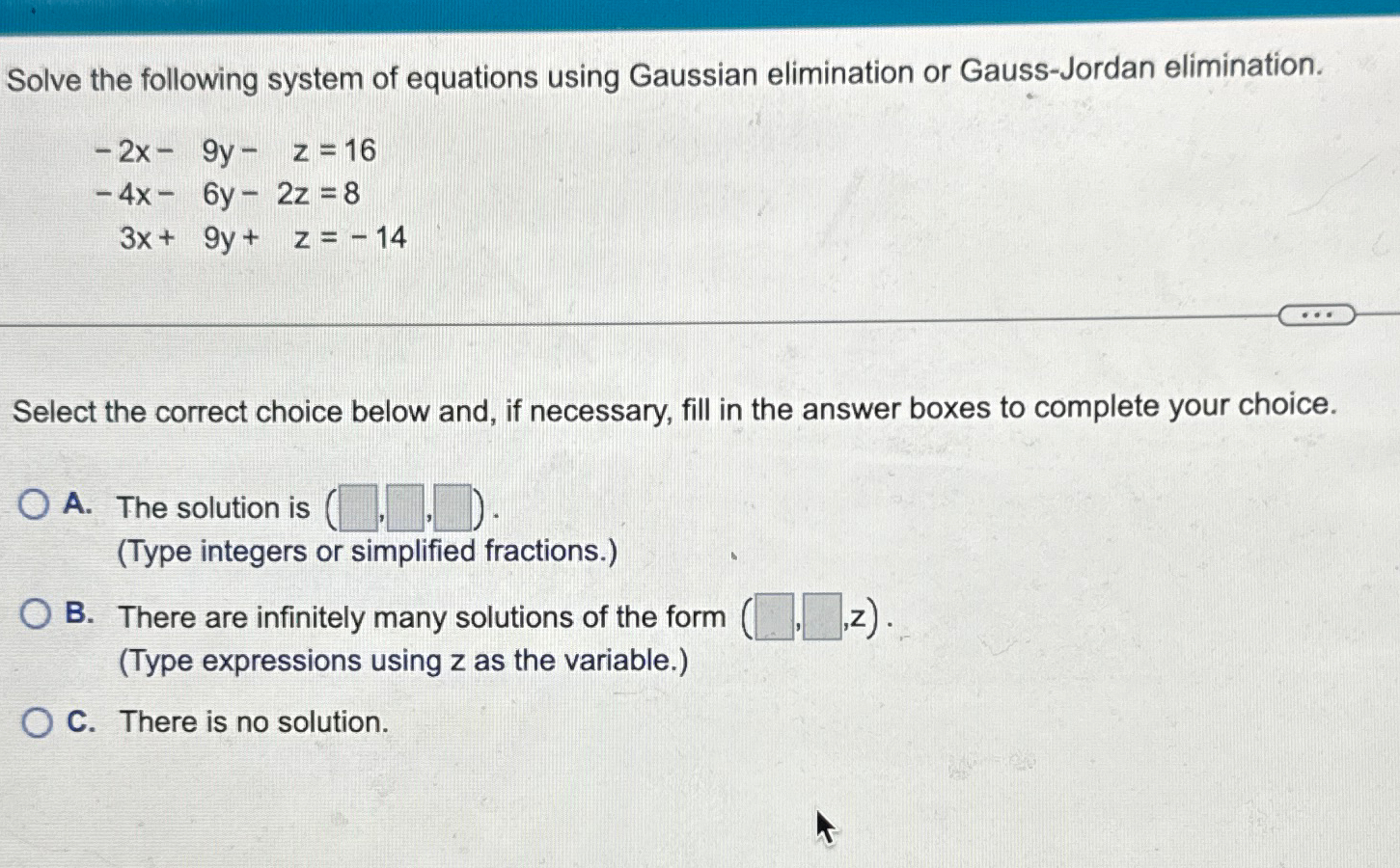 Solved Solve the following system of equations using | Chegg.com
