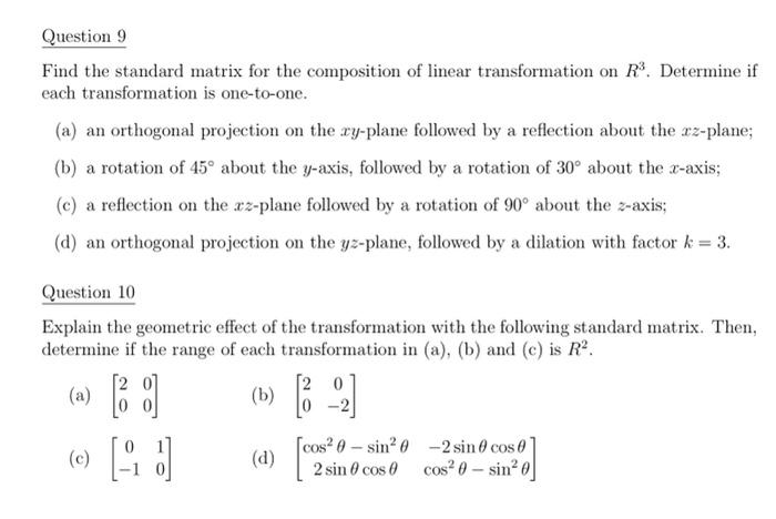 Solved Find the standard matrix for the linear | Chegg.com