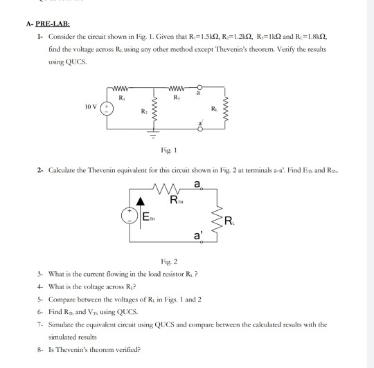 Solved A-PRE-LAB: 1. Consider the circuit shown in Fig. 1. | Chegg.com