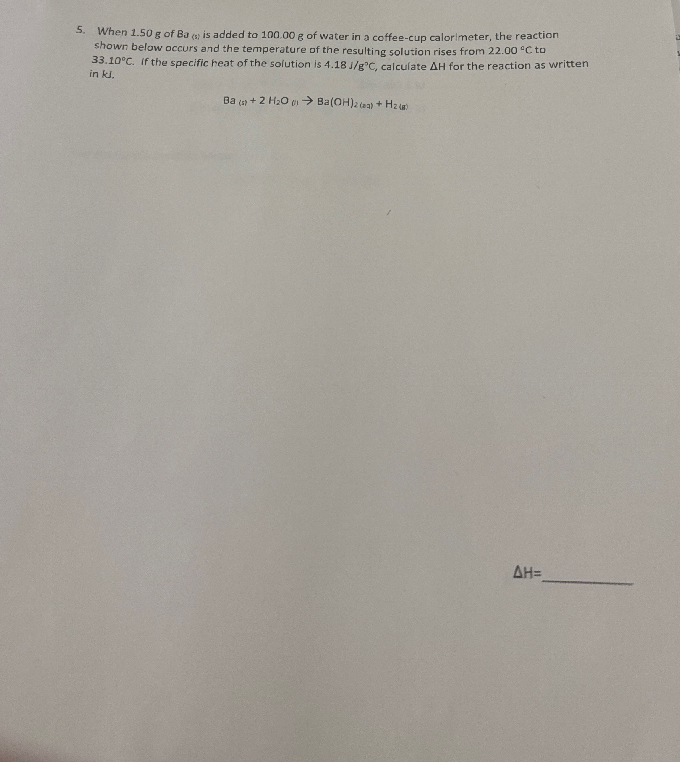 Solved When 1.50 ﻿g of Ba(s) ﻿is added to 100.00 ﻿g of water | Chegg.com