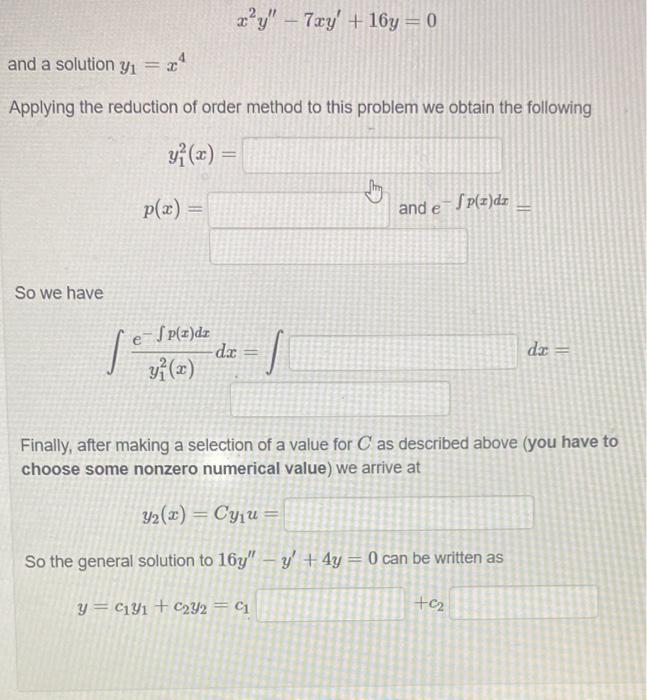 Solved (1 point) Given a second order linear homogeneous | Chegg.com