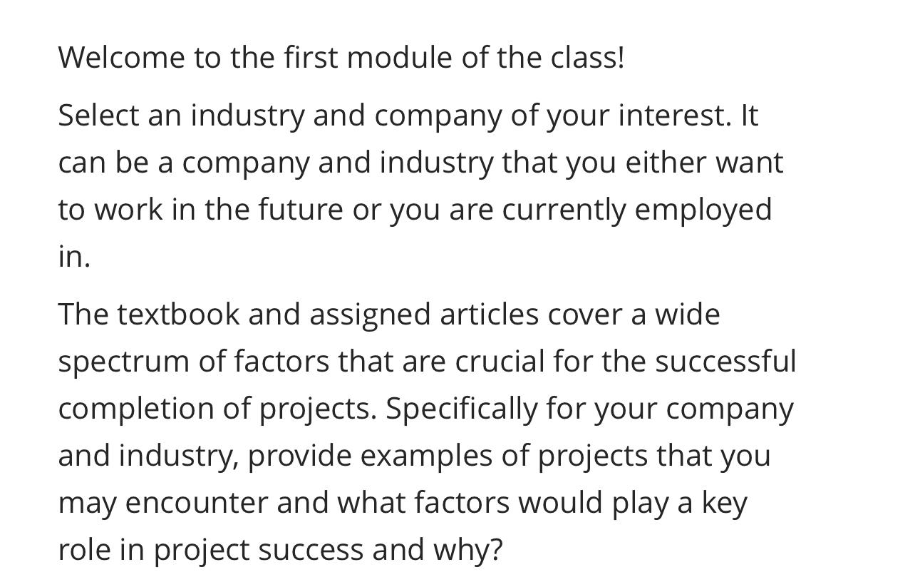 Solved Welcome to the first module of the class!Select an | Chegg.com