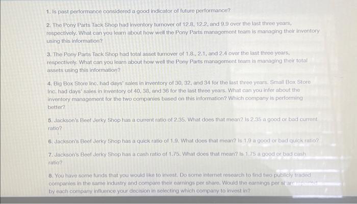 Solved 1. Is past performance considered a good indicator of | Chegg.com