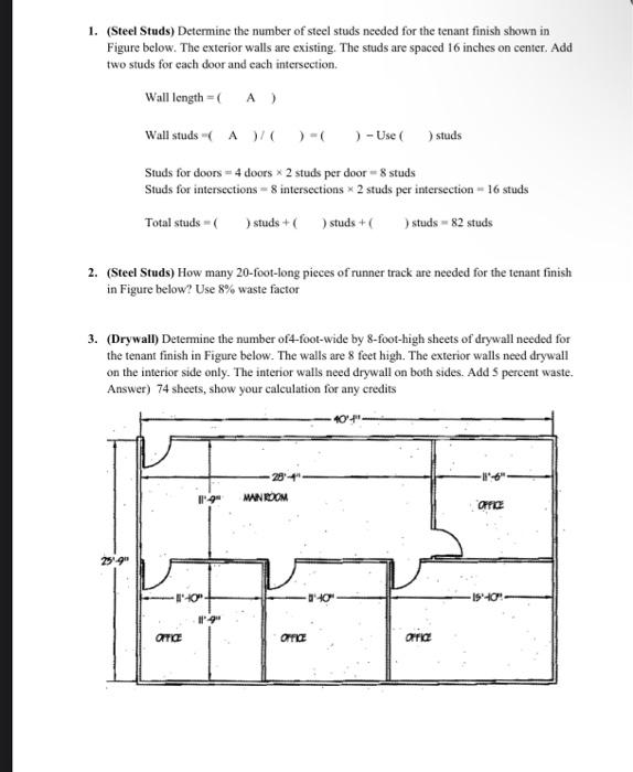 Solved 1. (Steel Studs) Determine the number of steel studs | Chegg.com