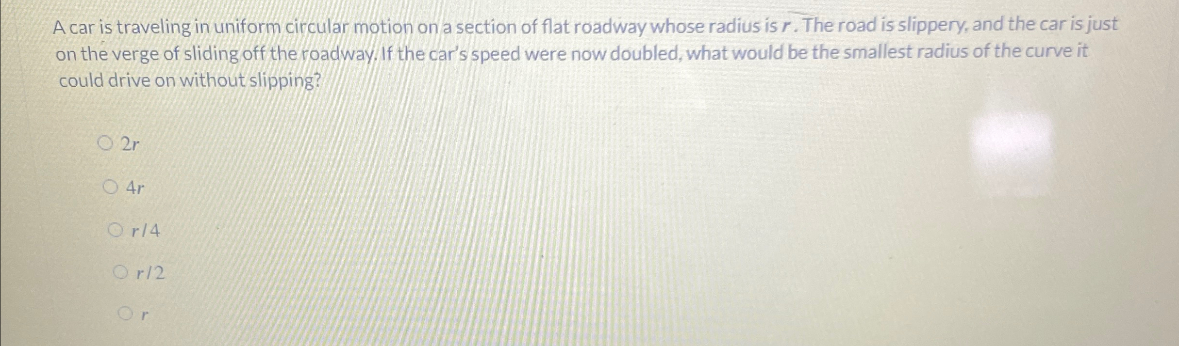 Solved A car is traveling in uniform circular motion on a | Chegg.com
