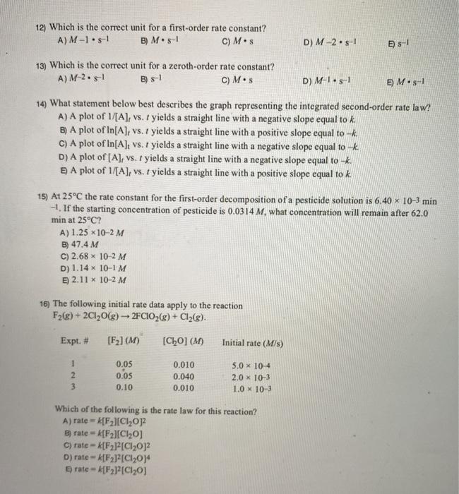 Solved D) M-2.5-1 ES! 12) Which is the correct unit for a | Chegg.com