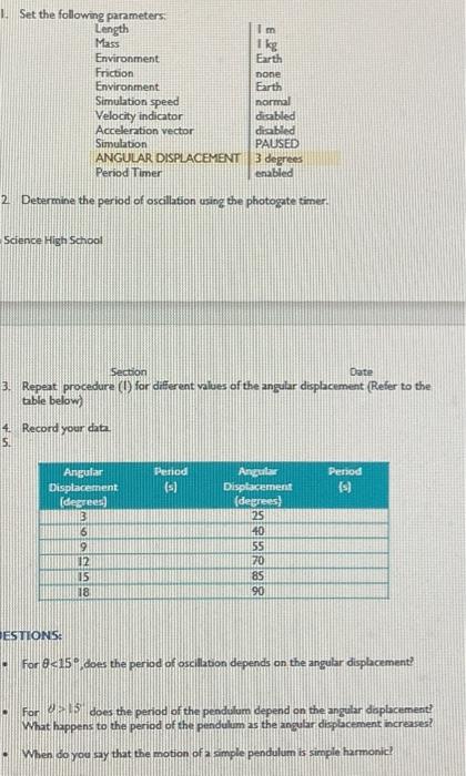 Solved 1. Set the followan 2. Determine the period of | Chegg.com