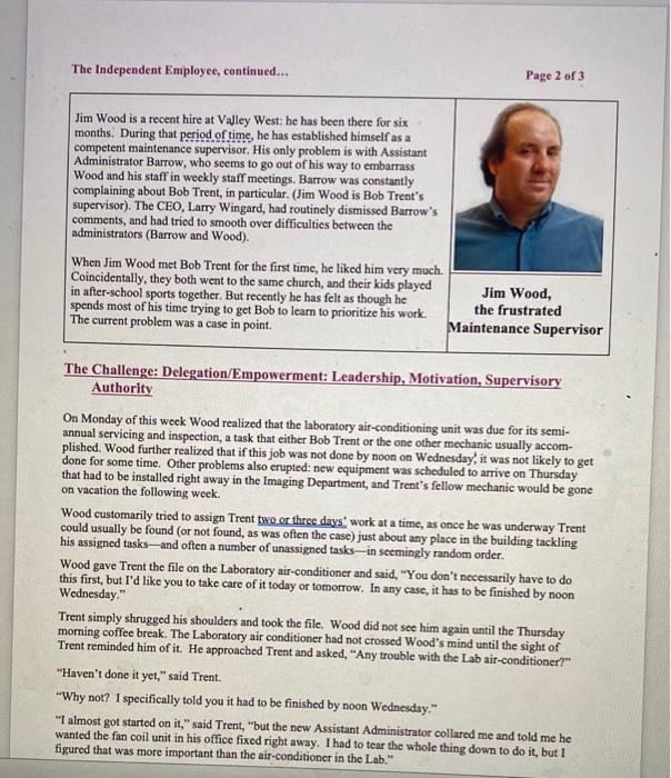 Solved PHHE 441- Case Study #3- The Independent Employee | Chegg.com