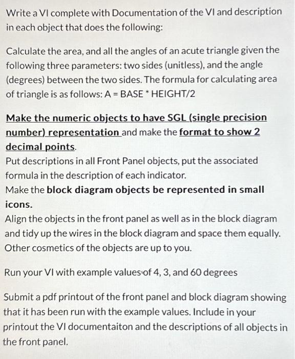 Write a VI complete with Documentation of the VI and | Chegg.com