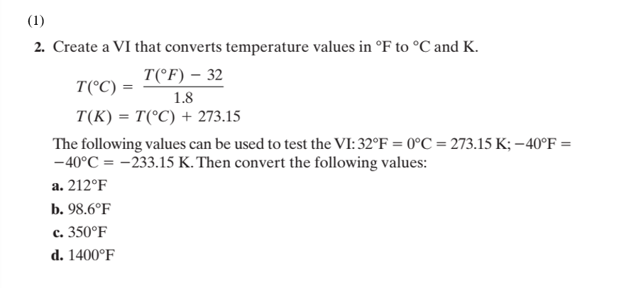 (1) ﻿USE LABVIEWCreate a VI that converts temperature | Chegg.com