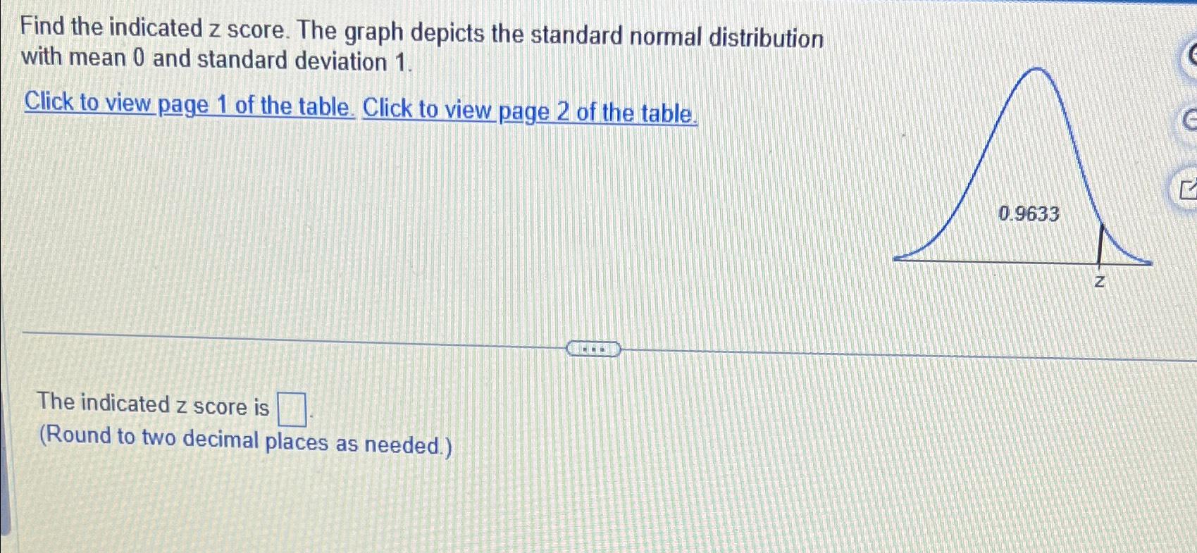 Solved Find the indicated z score. The graph depicts the | Chegg.com