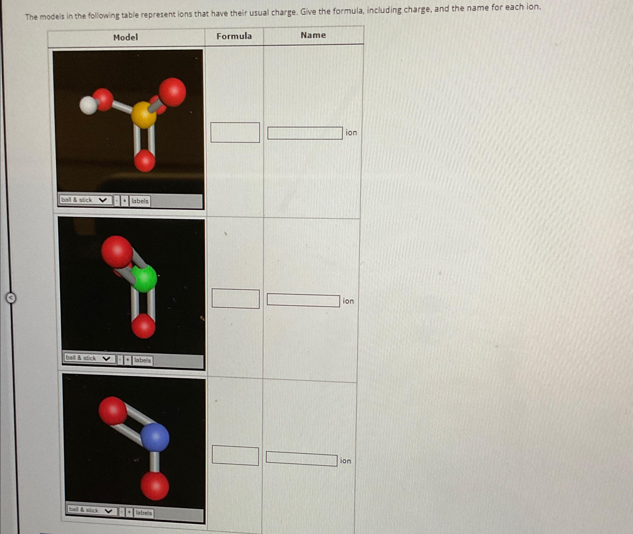 Solved The models in the following table represent ions that | Chegg.com