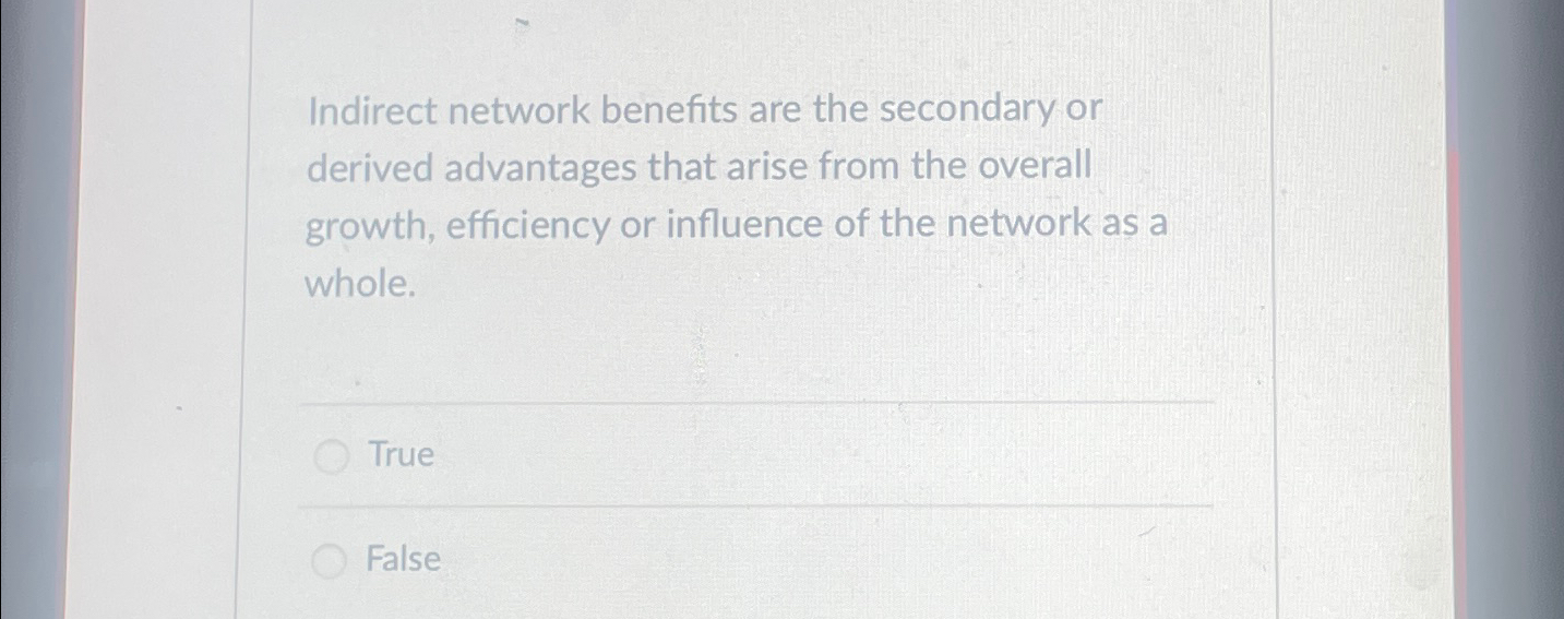 Solved Indirect network benefits are the secondary or | Chegg.com