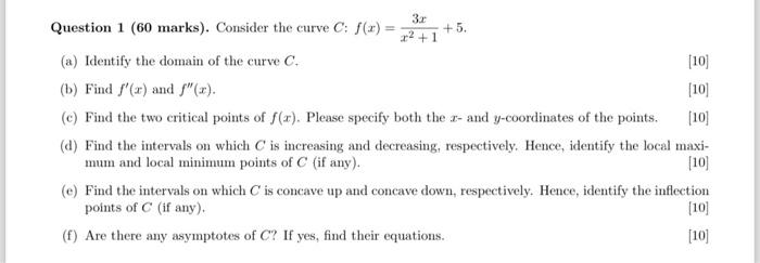 Solved Question 1 (60 marks). Consider the curve | Chegg.com
