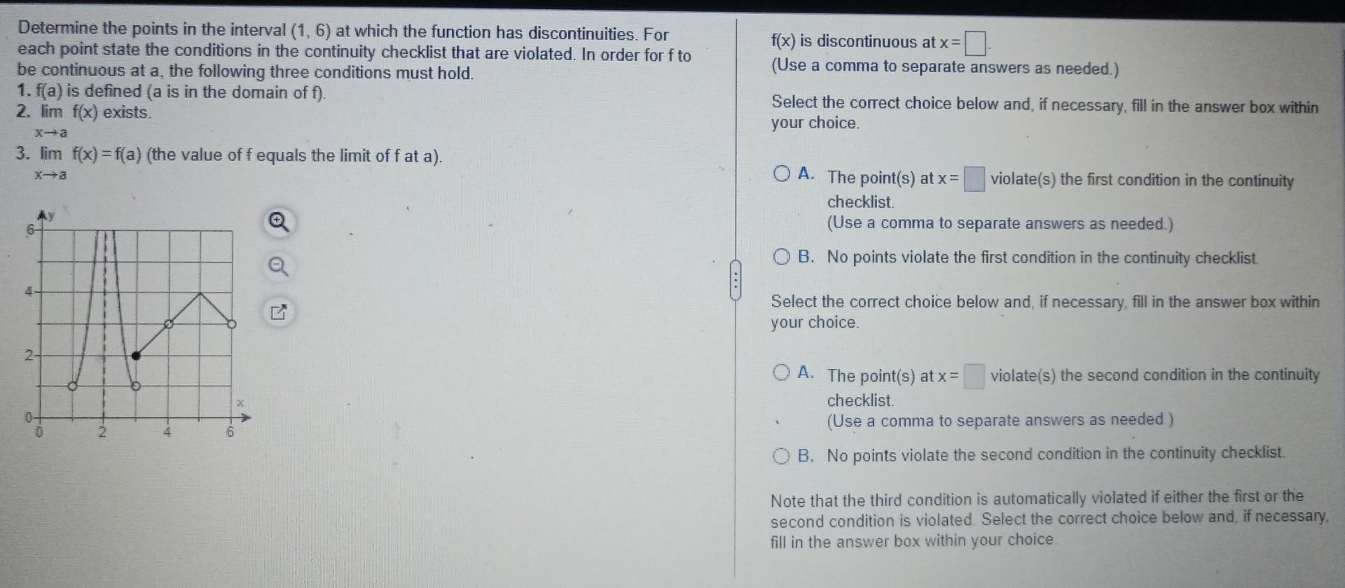 Solved Determine the points in the interval (1,6) at which | Chegg.com