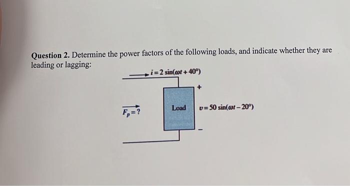 Solved Question 2. Determine the power factors of the | Chegg.com