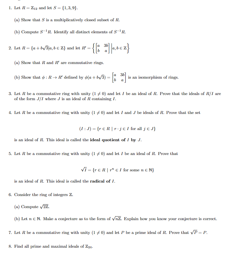 Solved Let R=Z12 ﻿and let S={1,3,9}.(a) ﻿Show that S ﻿is a | Chegg.com