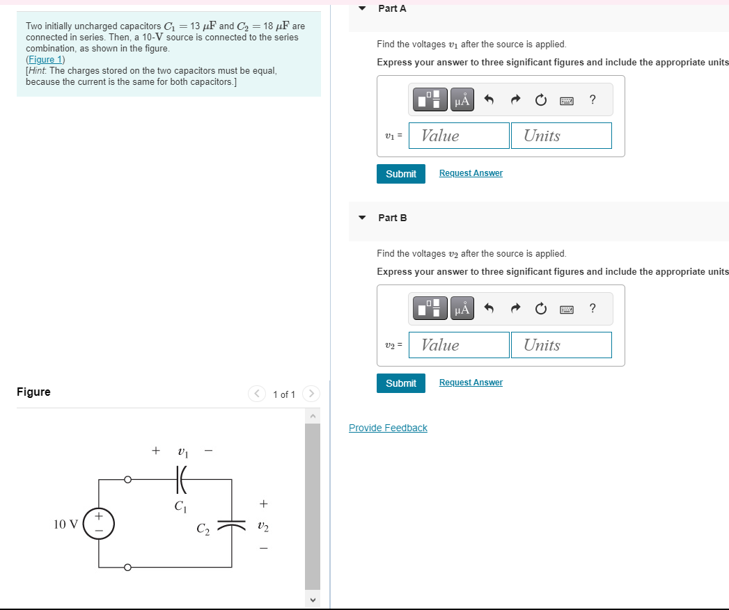 Solved Two initially uncharged capacitors C1=13μF ﻿and | Chegg.com