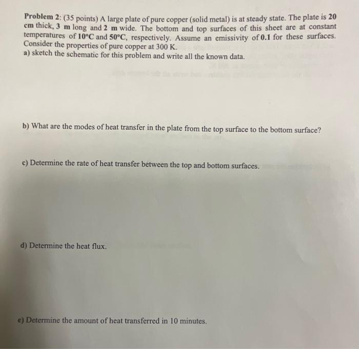 Solved Problem 2: (35 points) A large plate of pure copper | Chegg.com