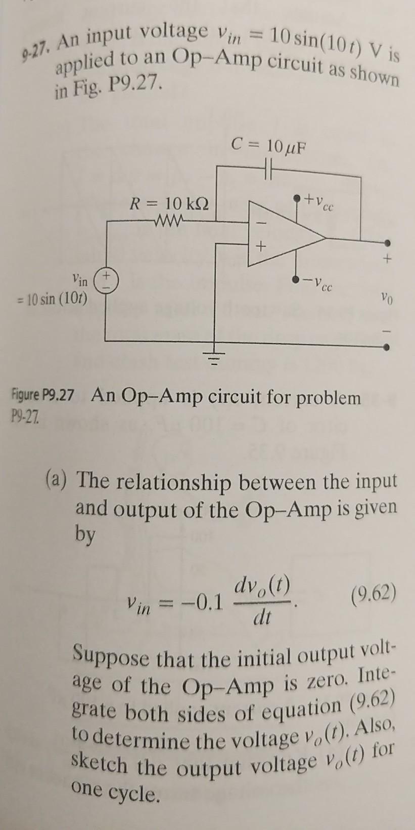 Solved 0-27. An input voltage Vin = 10 sin(10t) V is applied | Chegg.com