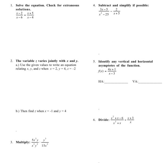Solved 1. Solve the equation. Check for extraneous | Chegg.com