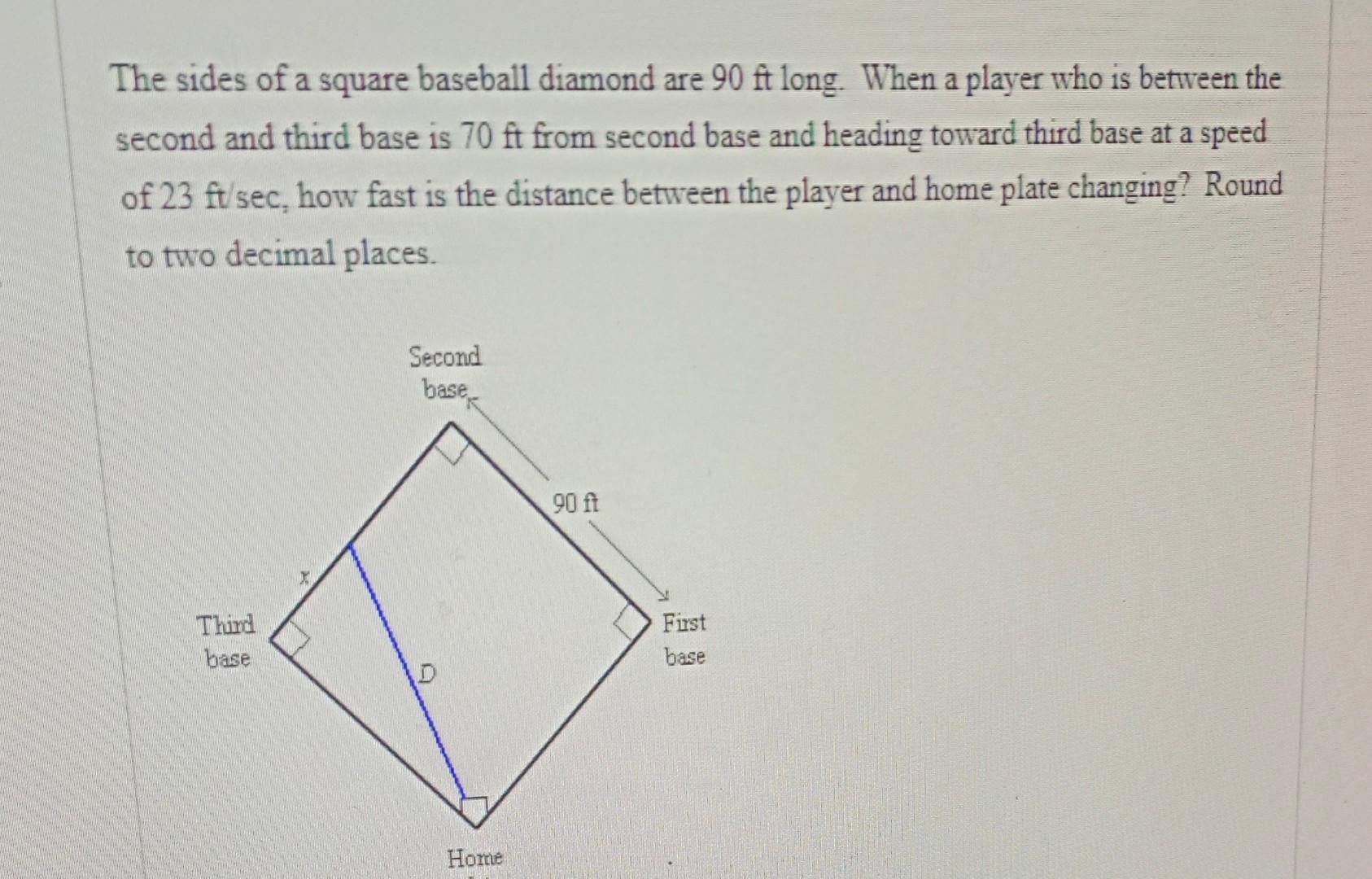Solved The sides of a square baseball diamond are 90ft long. | Chegg.com